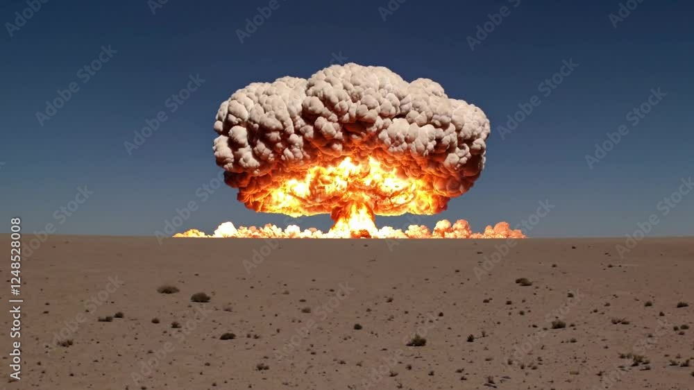 Huge Nuclear Bomb Explosion in Desert | Static Shot Front View ...