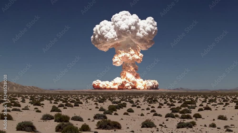 Huge Nuclear Bomb Explosion in Desert | Static Shot Front View ...