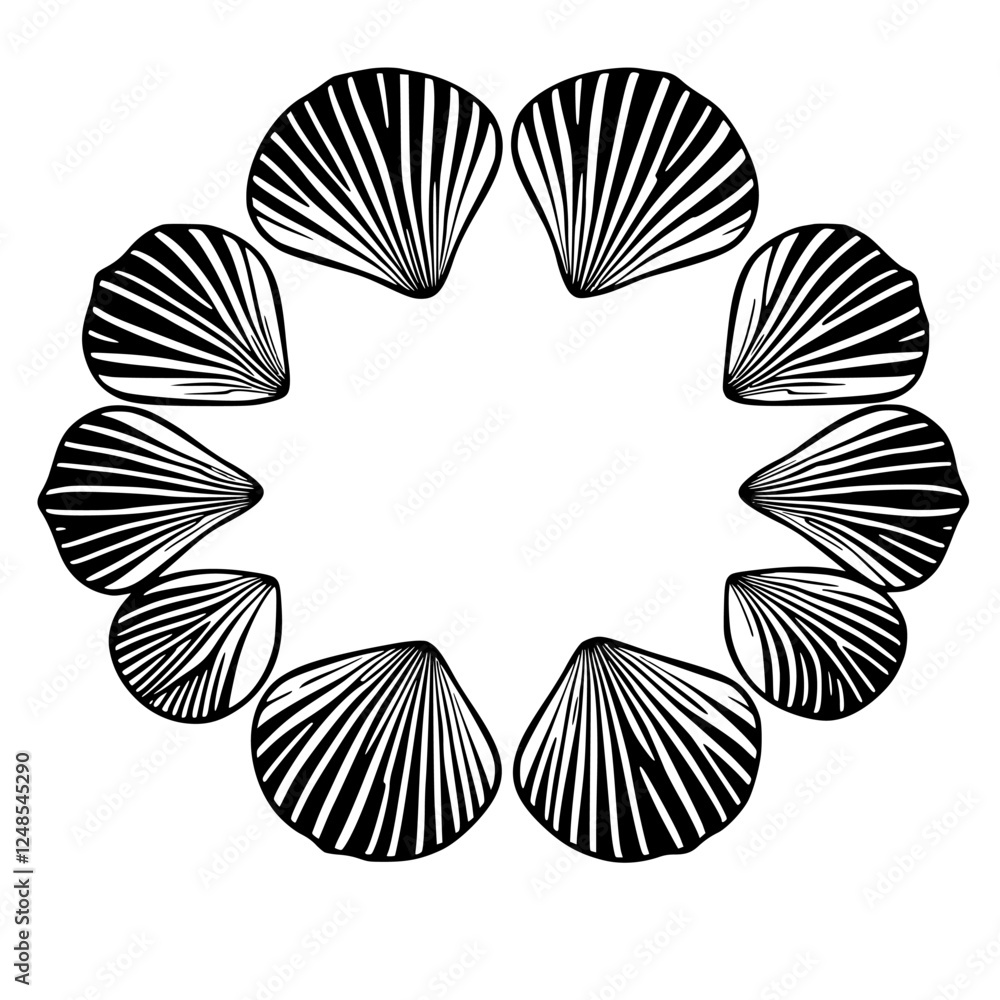 Poster : Black and White Vector Illustration of a Clamshell Outline ...