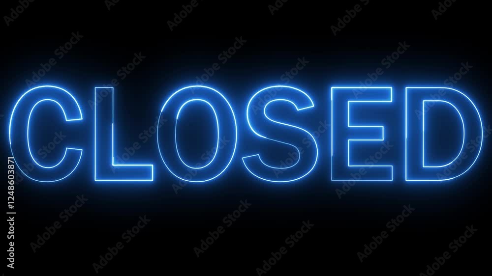 closed text icon animation neon glowing blue color shop store banner ...