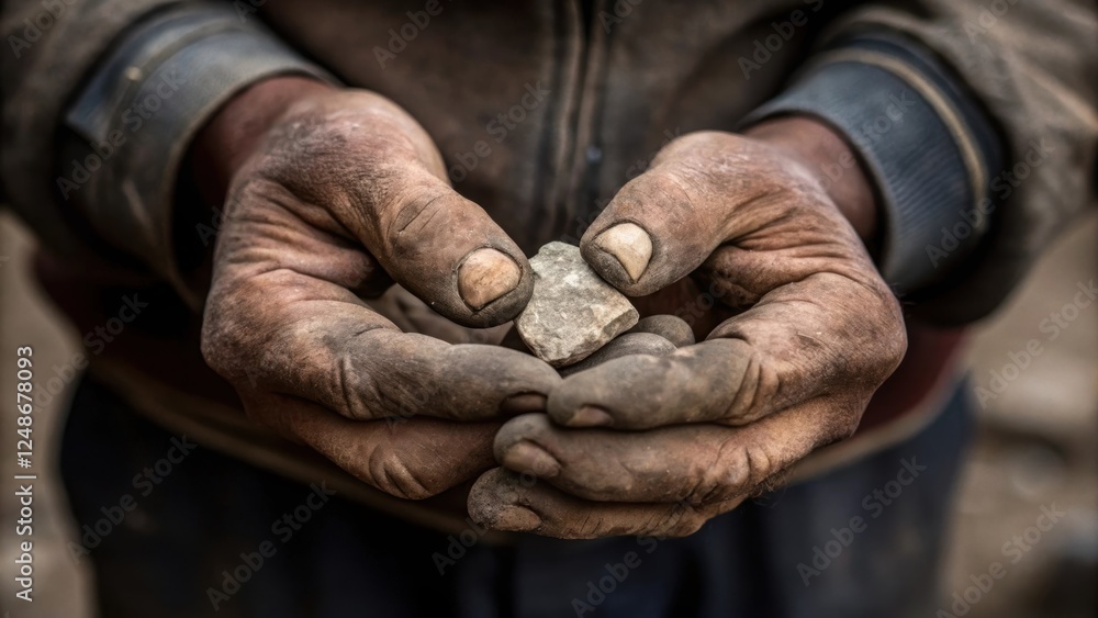 Poster A closeup of the workers hands demonstrates the strain of ...