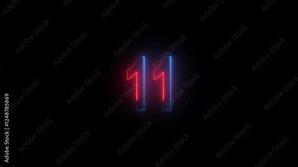 11 text neon glowing animation. Neon glowing animation above 11 digit ...
