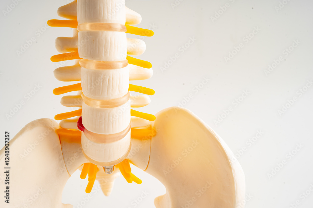 Póster Lumbar spine displaced herniated disc fragment, spinal nerve and ...