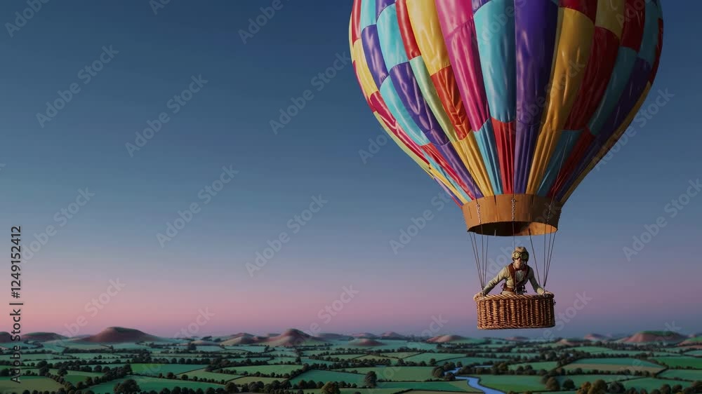 Colorful hot air balloon floats gracefully in the sky, offering a ...