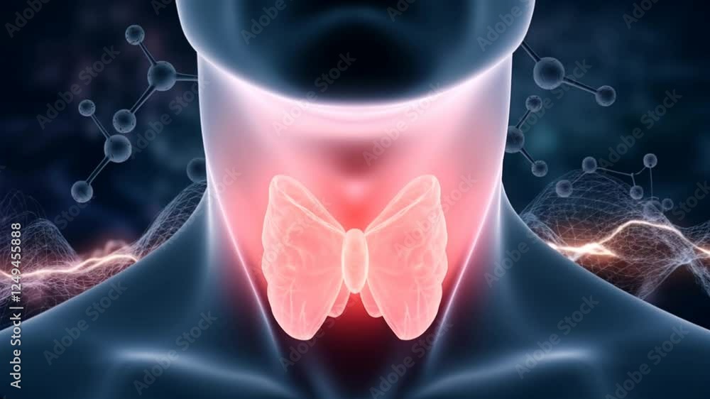 Thyroid Gland Medical Animation. 4K, 3D, Neck X-ray with illuminated ...
