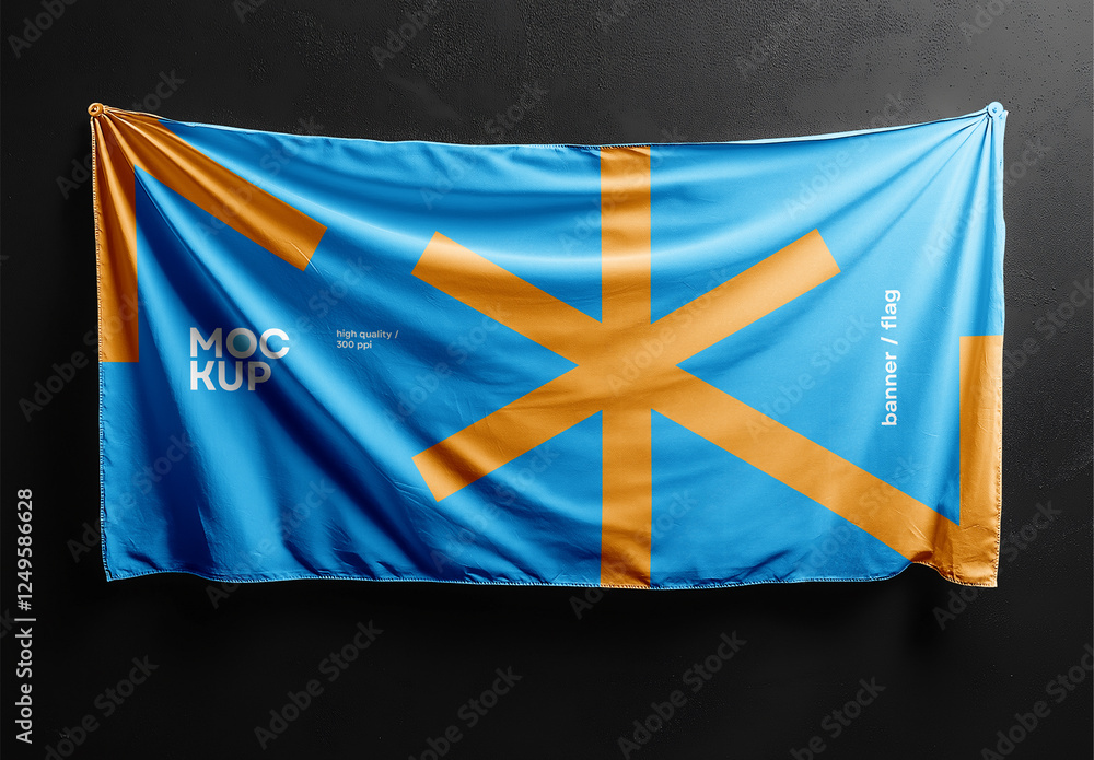 Horizontal Hanging Banner, Flag Mockup with Black Background – High ...