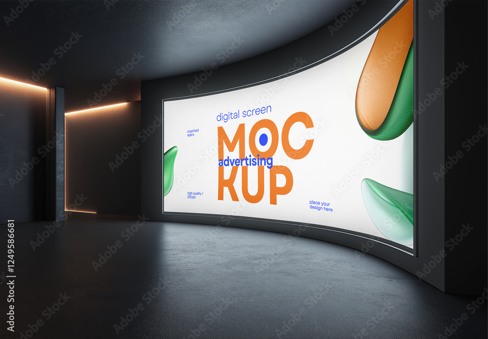 Curved Digital Screen Mockup – High-Resolution Advertising Display for ...