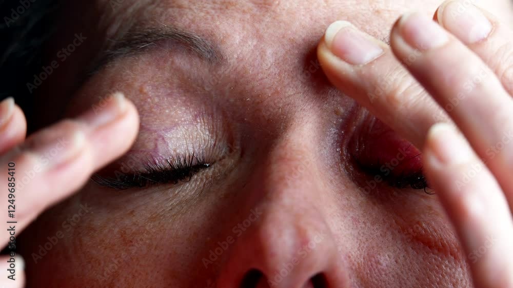 The eye with conjunctivitis is marked redness of the eyelid, swelling ...