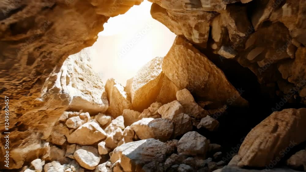 Coming out of a rocky cliff into bright sunlight. Christianity ...