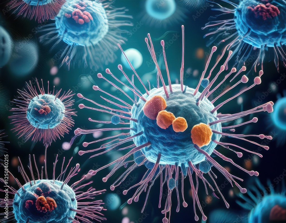 Plakát medical illustration featuring cancer cells from a microscopic ...
