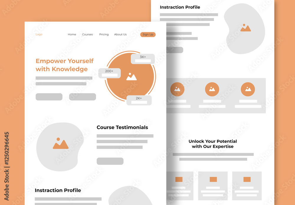 Online Course Wireframe Layout Design Stock Template | Adobe Stock