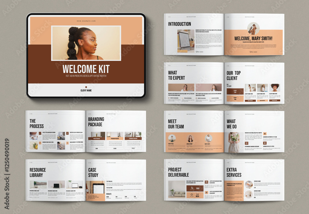 Digital Welcome Kit Template Design Layout Landscape plantilla de Stock ...