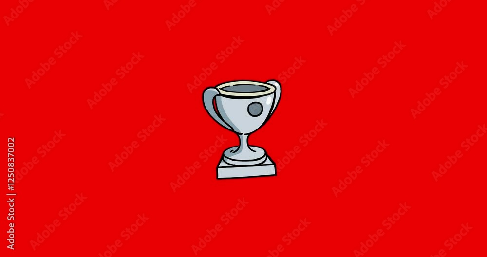 Silver winner cup rotation on red screen backgrund. Championship ...