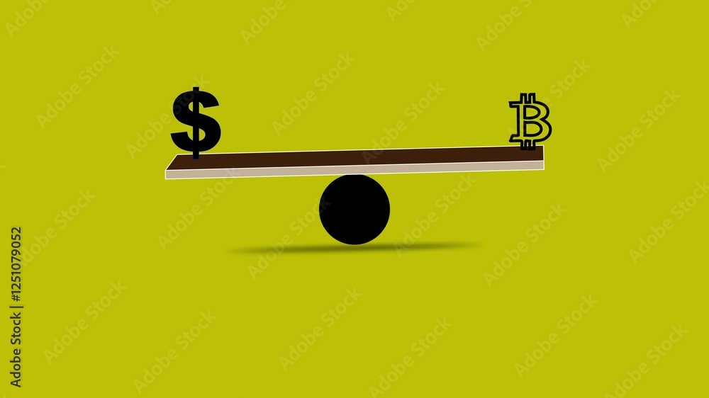 Bit coin dollar versus on lever, loop animation. Real money and crypt ...