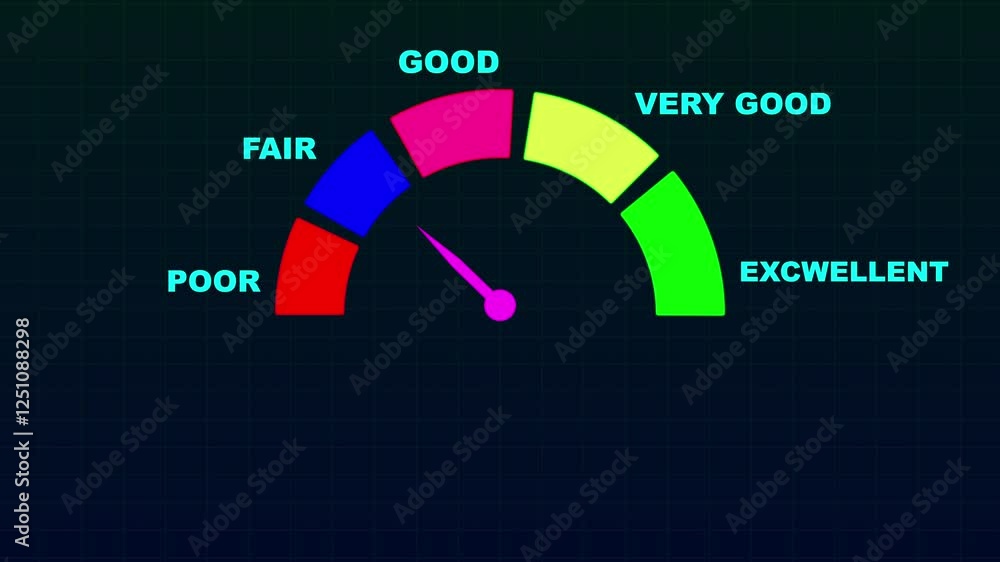 Good credit score rating scale animation white screen background ...