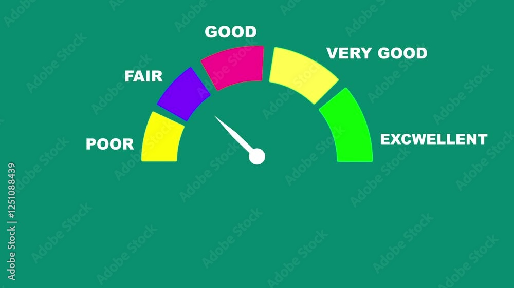 Good credit score rating scale animation white screen background ...
