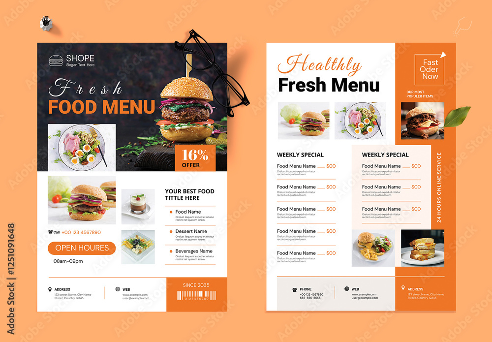 Fresh Food Menu Flyer Template Stock Template | Adobe Stock