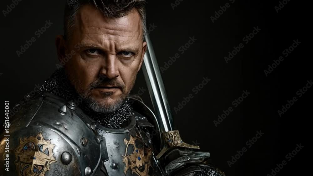 Scene of a Medieval Knight Holding a Sword in Full Armor, smooth ...