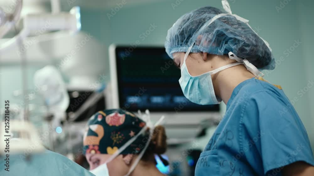 Monitoring vital signs during surgery. Concept: focus on pulse, oxygen ...