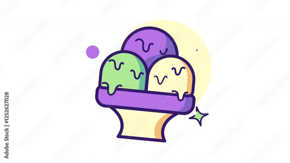 Animated ice cream with colorful scoops, featuring drips and sparkling ...