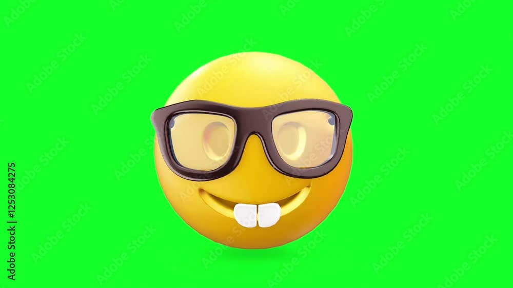 Nerd 3D emoji animation with glasses on green screen background Stock ...