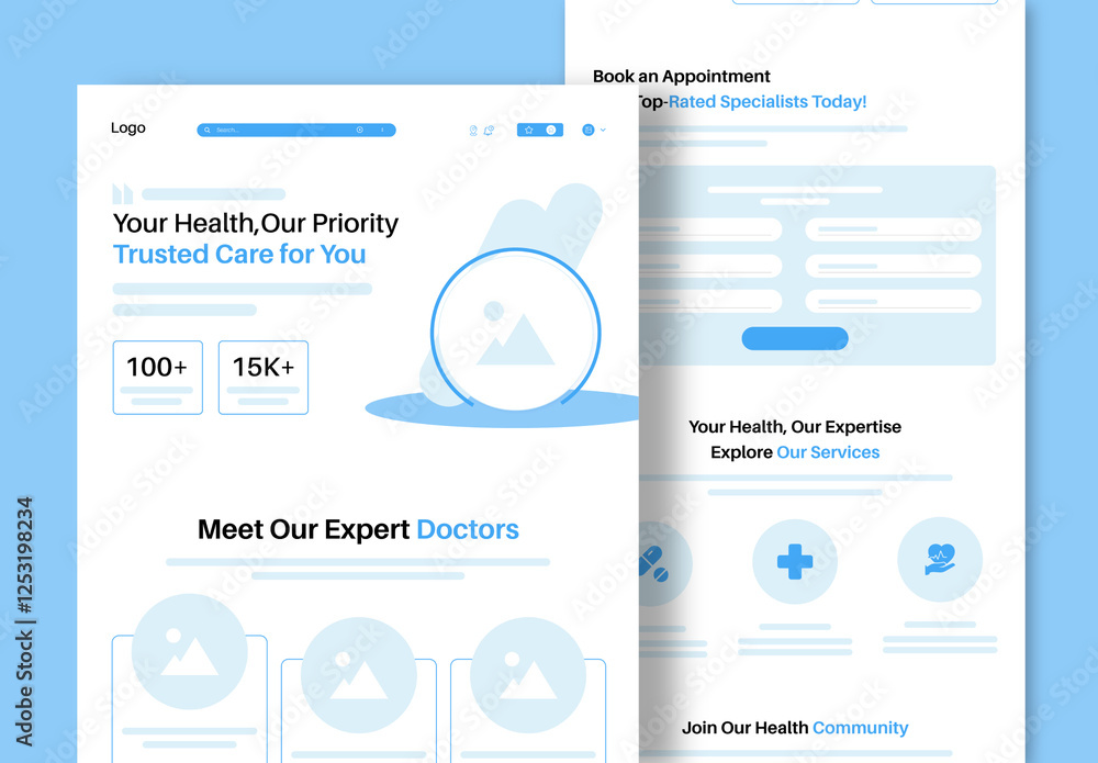 Medical Clinic And Healthcare Website Template Wireframe Stock Template ...