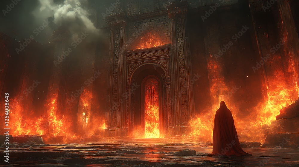 Photo & Art Print Infernal cathedral doors with an unholy glow and ...