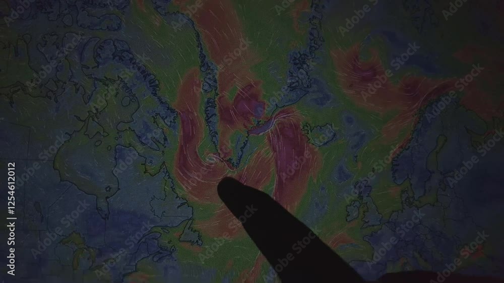 Animated weather map showing Atlantic wind patterns. Camera is static ...