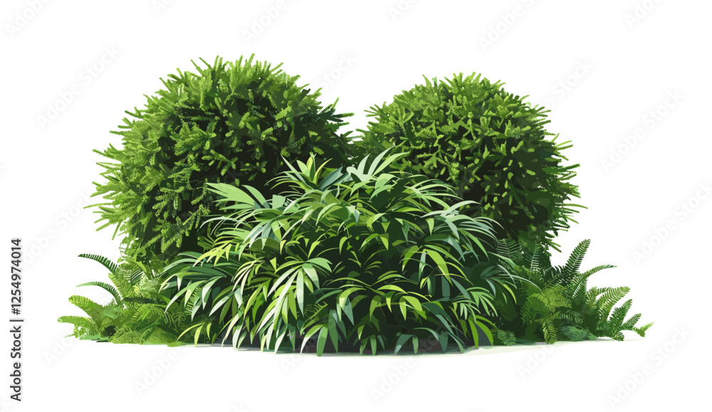 Poster Greenish tropical shrubs vector illustration, isolated on ...