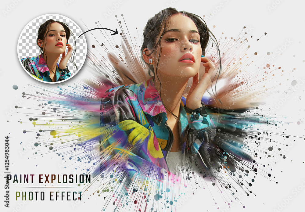 Paint Explosion Dispersion Photo Effect Mockup Stock Template | Adobe Stock
