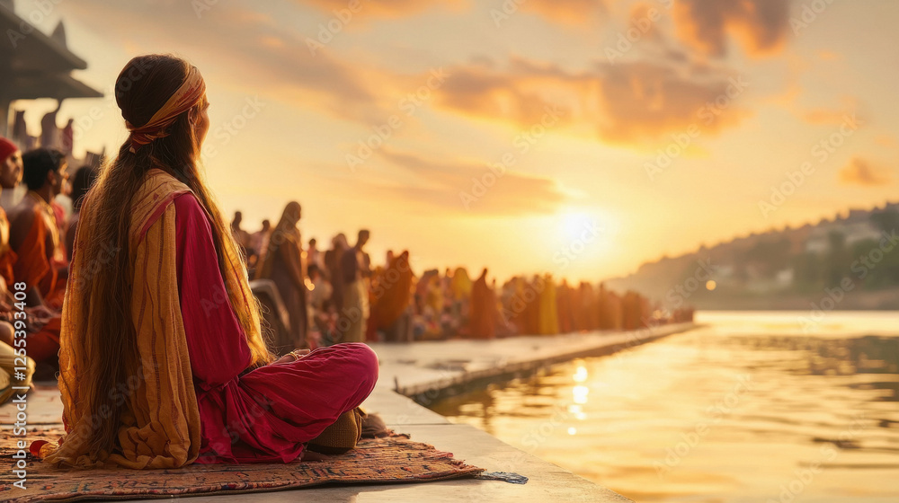 Poster indian sadhu sitting in maha kumbh mela – Tableau | Europosters