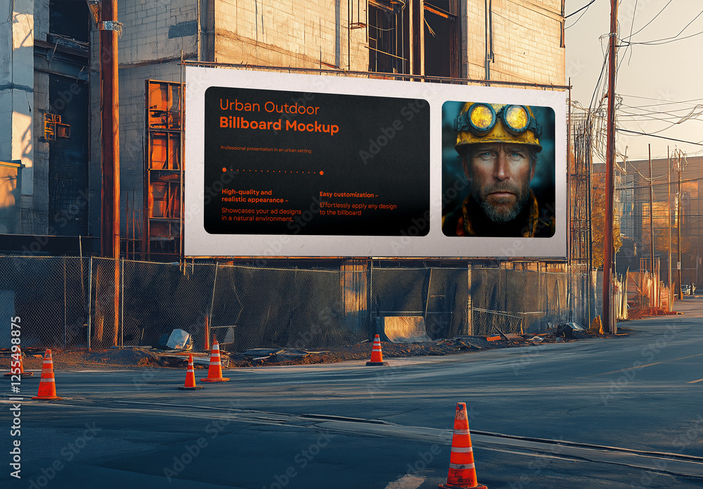 Realistic Urban Outdoor Billboard Mockup – Large Construction Banner ...