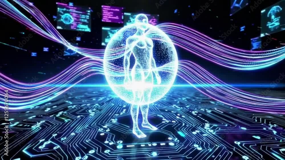 Generative AI brain with neural network data flow – deep learning ...