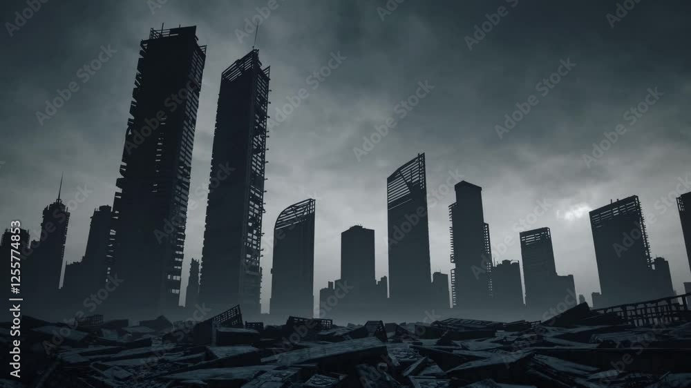Slow Motion Post-Apocalyptic Skyline | Static Shot Fixed Camera ...