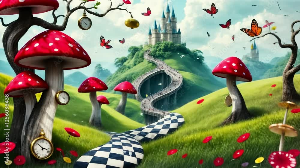 Alice in Wonderland 4K Seamless Loop Video: Fantasy Landscape with ...