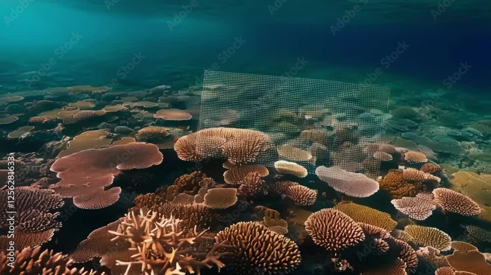Divers place a biorock electric reef structure on a damaged coral reef ...