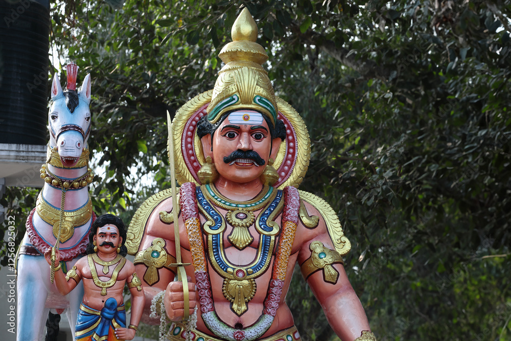 Poster Generated imageHindu god Muneeshwarar staute in indian village ...
