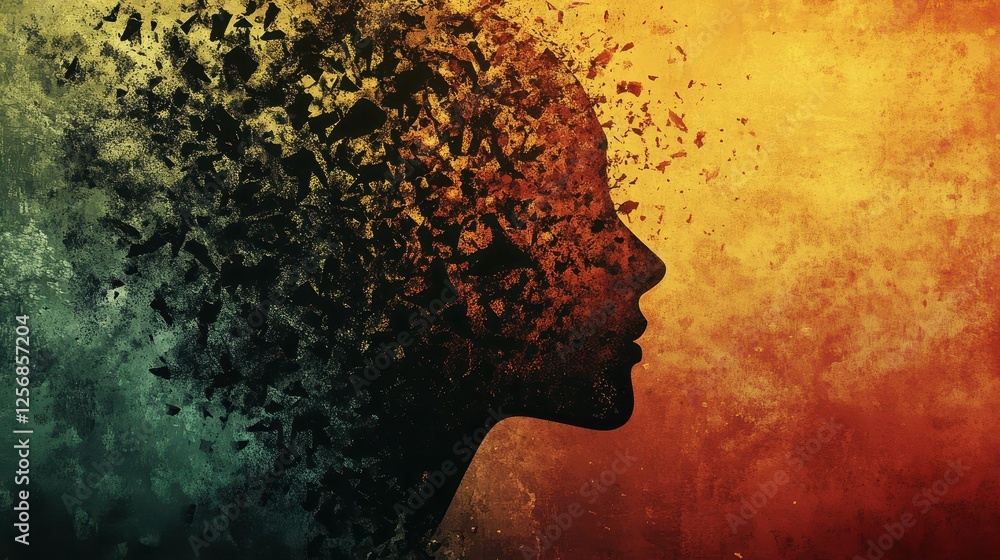 Photo & Art Print Abstract disintegration of a female profile with ...