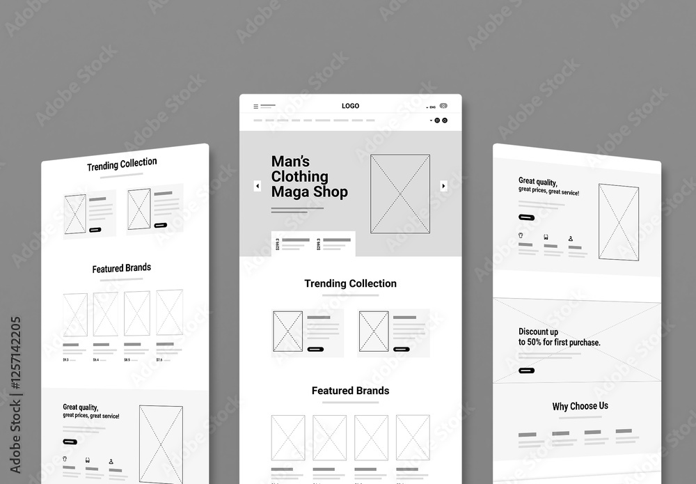 Modern ECommerce Website Wireframe Layout Stock Template | Adobe Stock