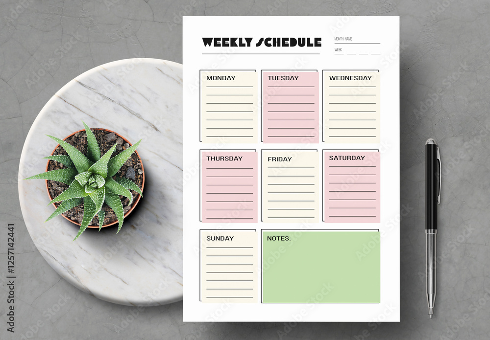 Minimalist Weekly Schedule Template for Productivity And Planning 素材庫範本 ...