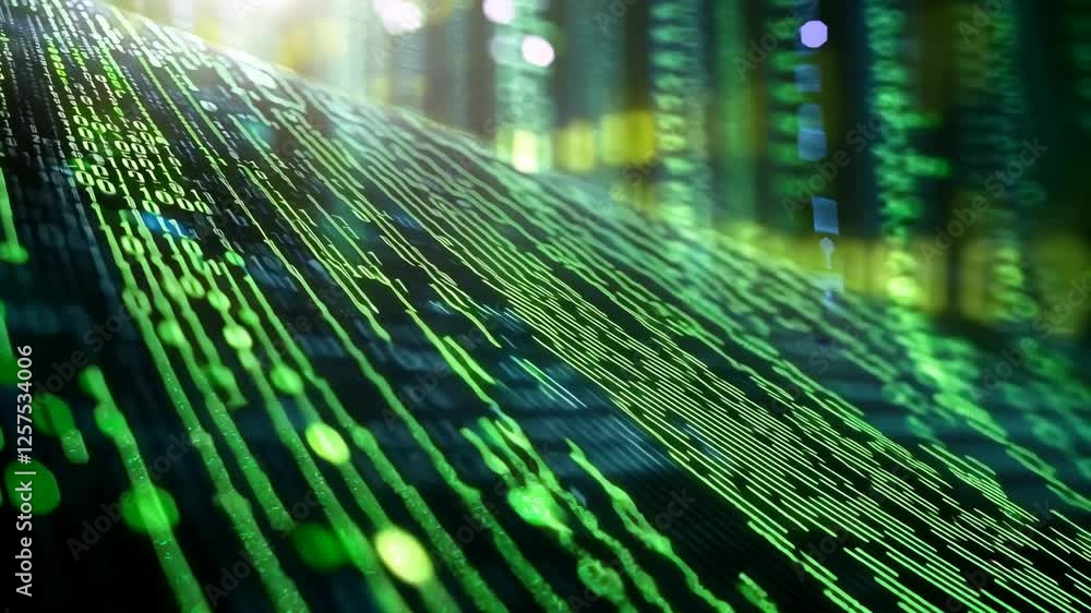 Green Binary Code Stream Data flow digital information matrix ...