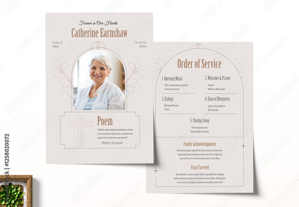 Elegant Funeral Obituary Program Design Layout Stock Template | Adobe Stock