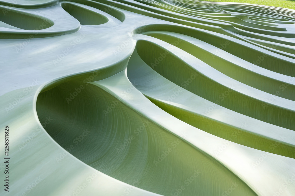 Photo & Art Print curved arcs in light green, undulating smoothly ...