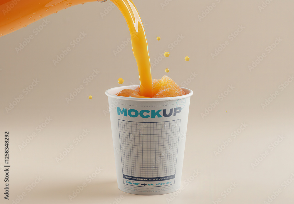 Disposable Cup being Fillled with Soda Frozen Ice Orange Juice Jar ...