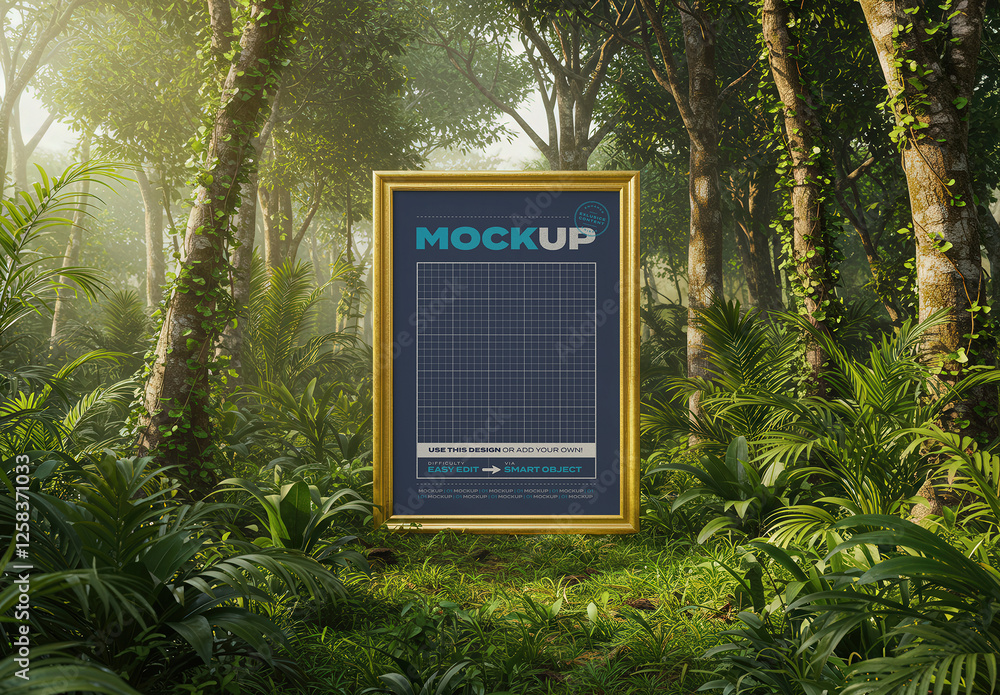 Golden Frame Poster Mockup in the Deep Jungle Stock Template | Adobe Stock