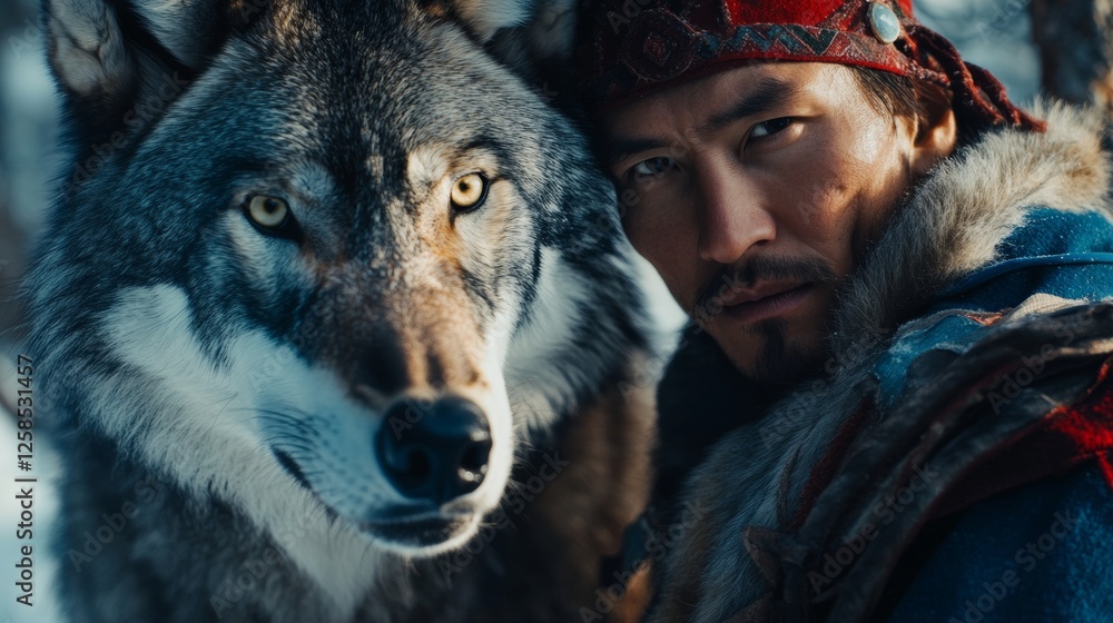 Poster portrait of an alaskan native man with his wolf dog – Wall Art ...