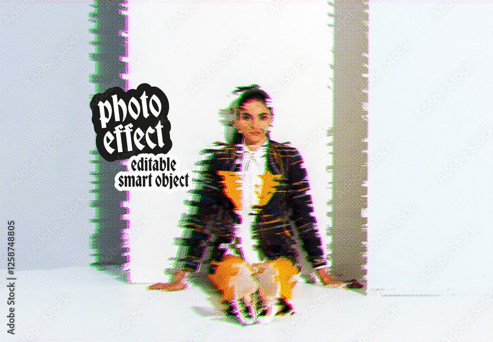 Glitch VHS Distorted Photo Effect Stock Template | Adobe Stock
