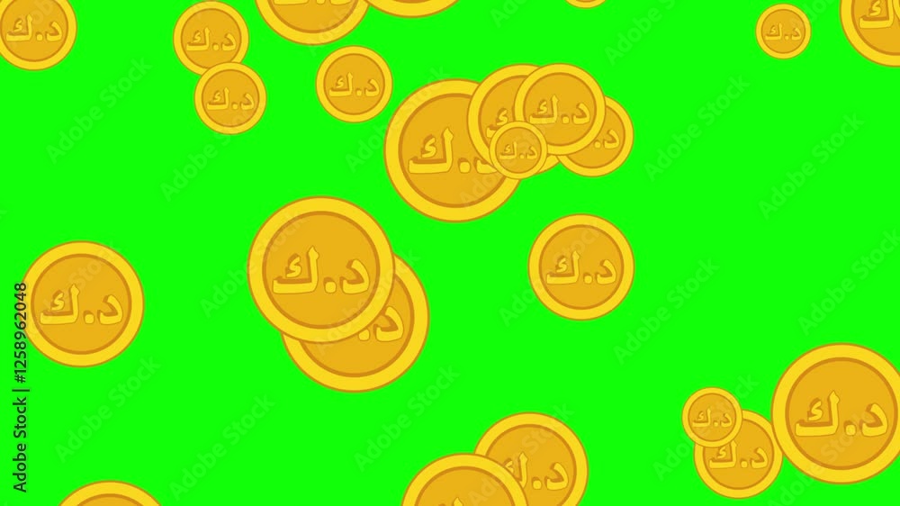 arabian dinar gold coins falling animation. rain coins motion on green ...