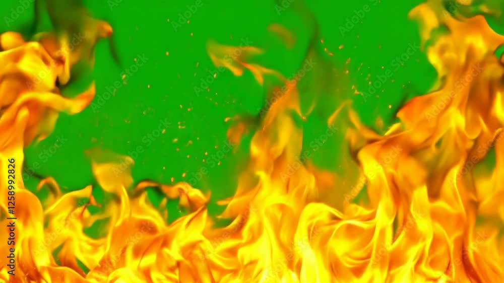 Fire burning flames, realistic fire isolated on green screen chroma key ...
