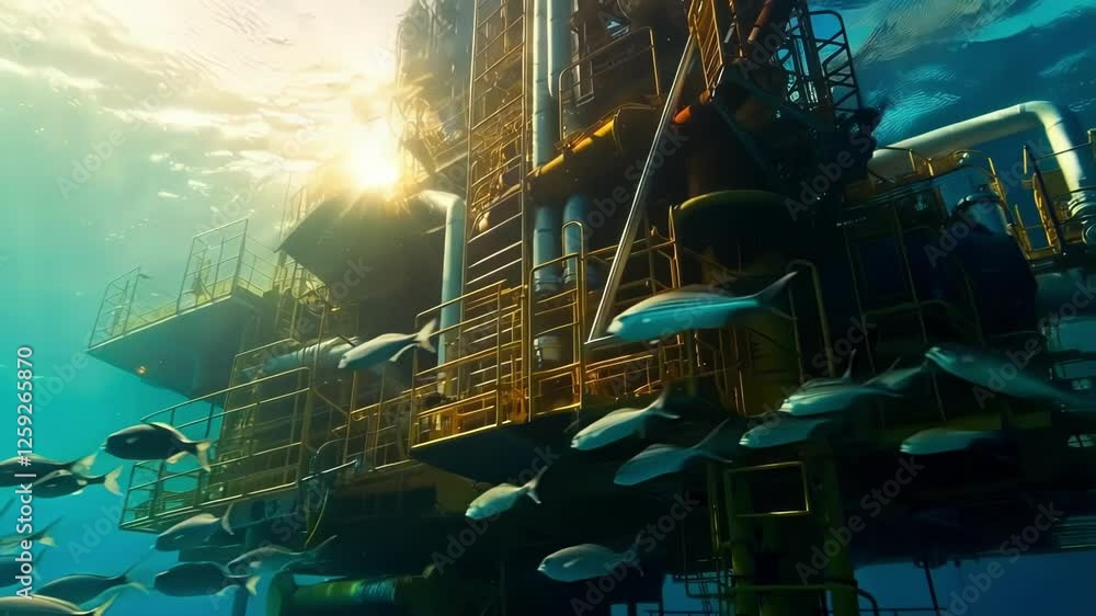 Sunlight streaming through deep blue waters, revealing swimming marine ...